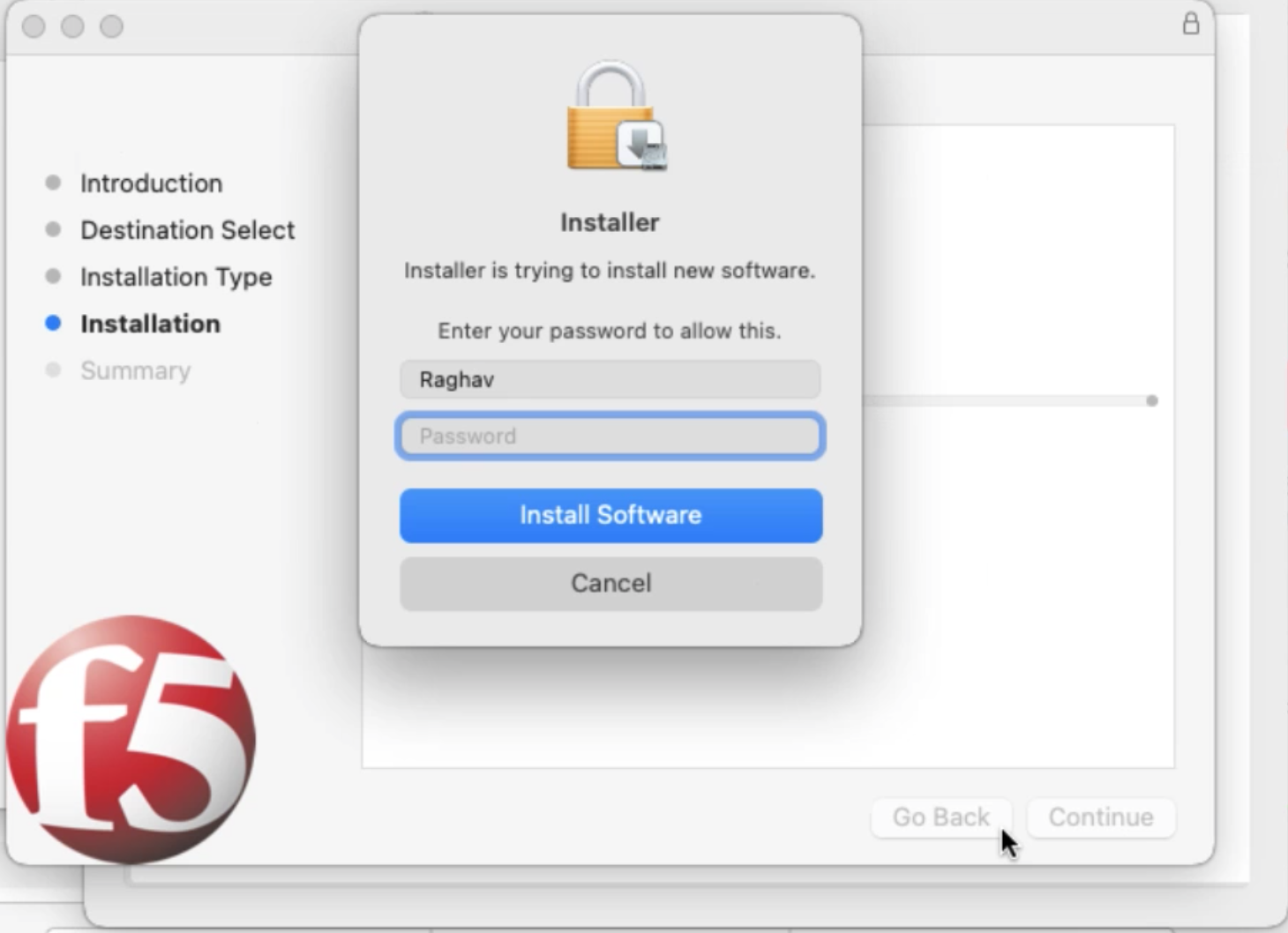 Installing 'F5 Endpoint Inspection.app' with MacOS CLI and GUI