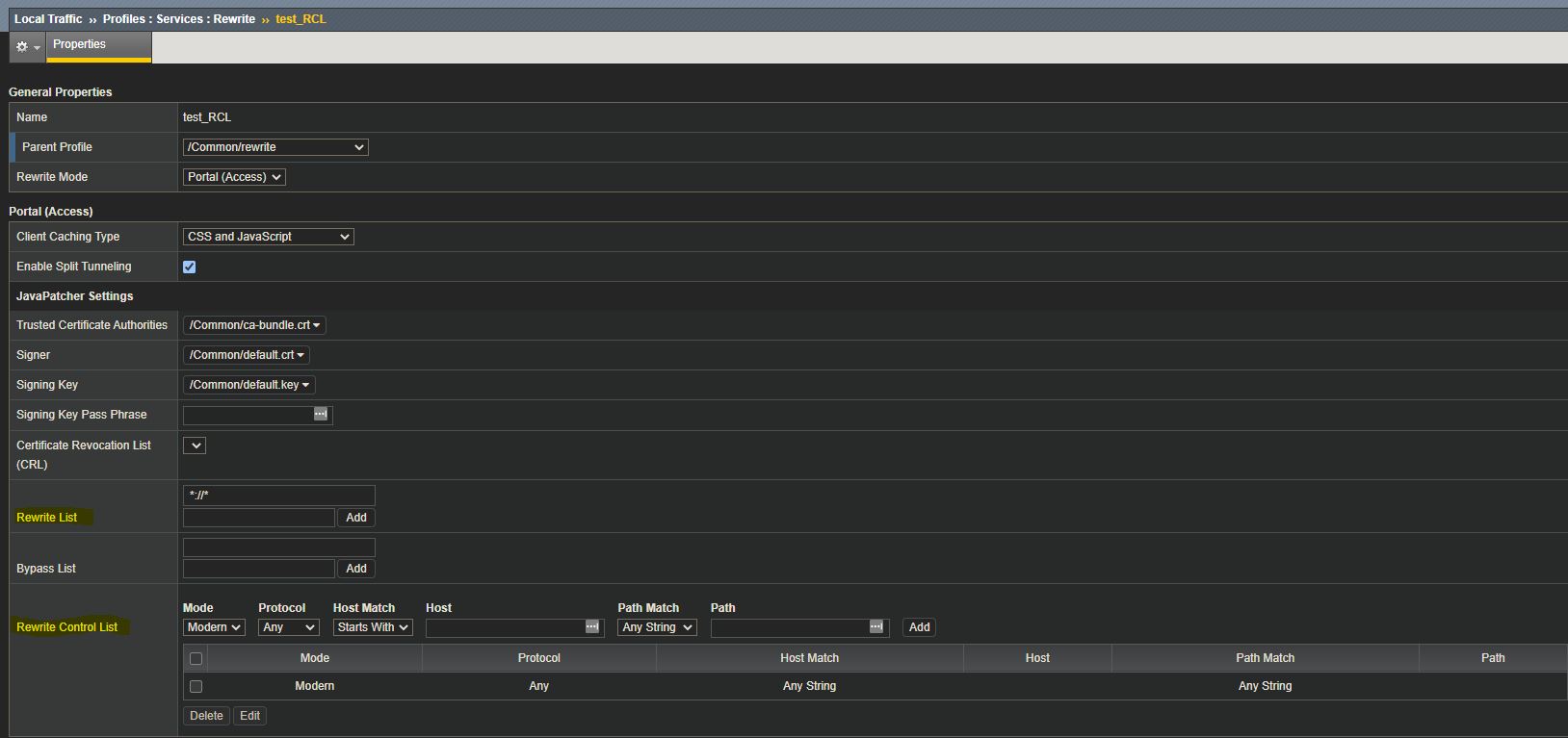 Configuring the Rewrite Control List (RCL) to address ES6/7/next compatibility for Portal resource