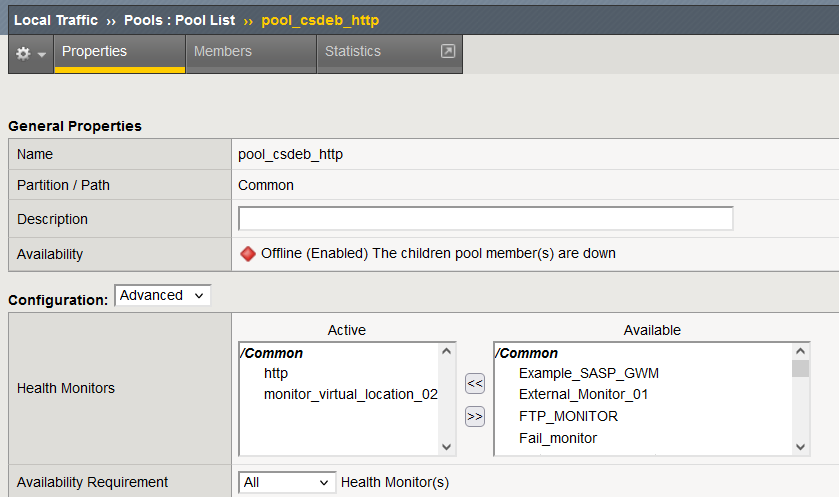 LTM Pool detected as UP even when there is no available pool member