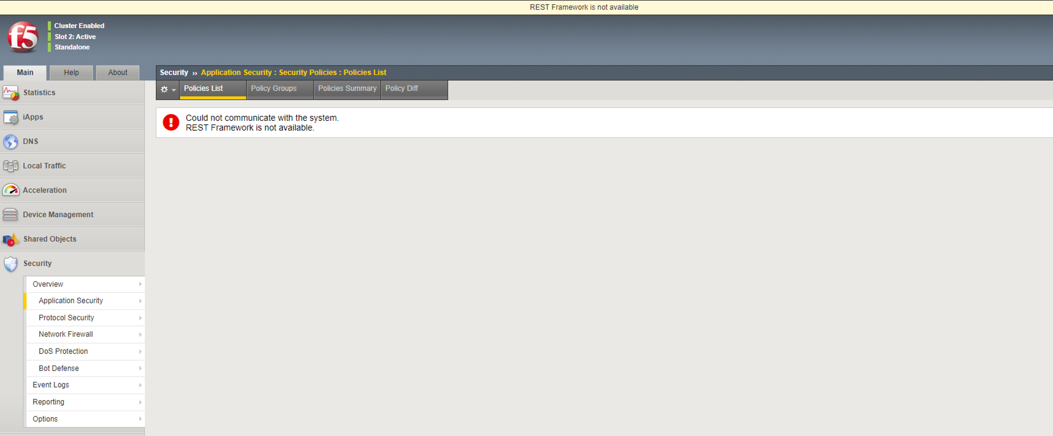 Error: ''REST framework is not available'' is displayed on GUI for ASM ...