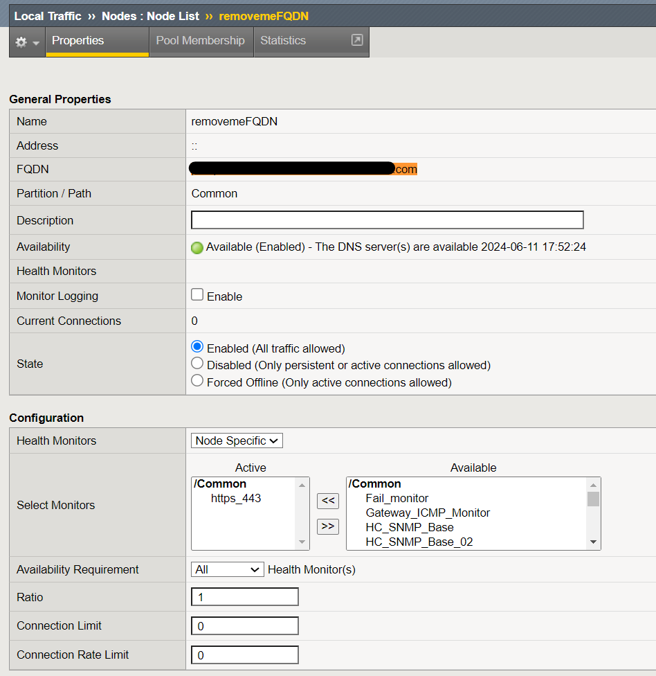 FQDN pool members are marked down