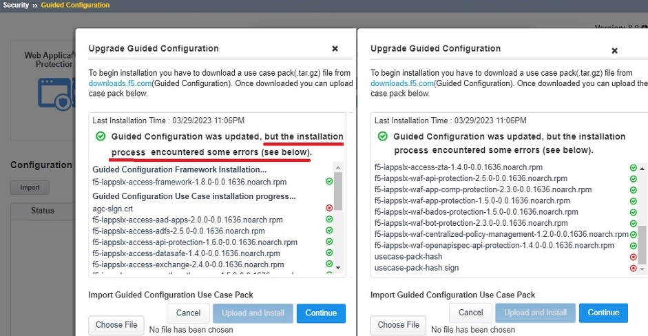 Errors after upgrading the Access Guided Configuration (AGC) tool to version 8 or 9