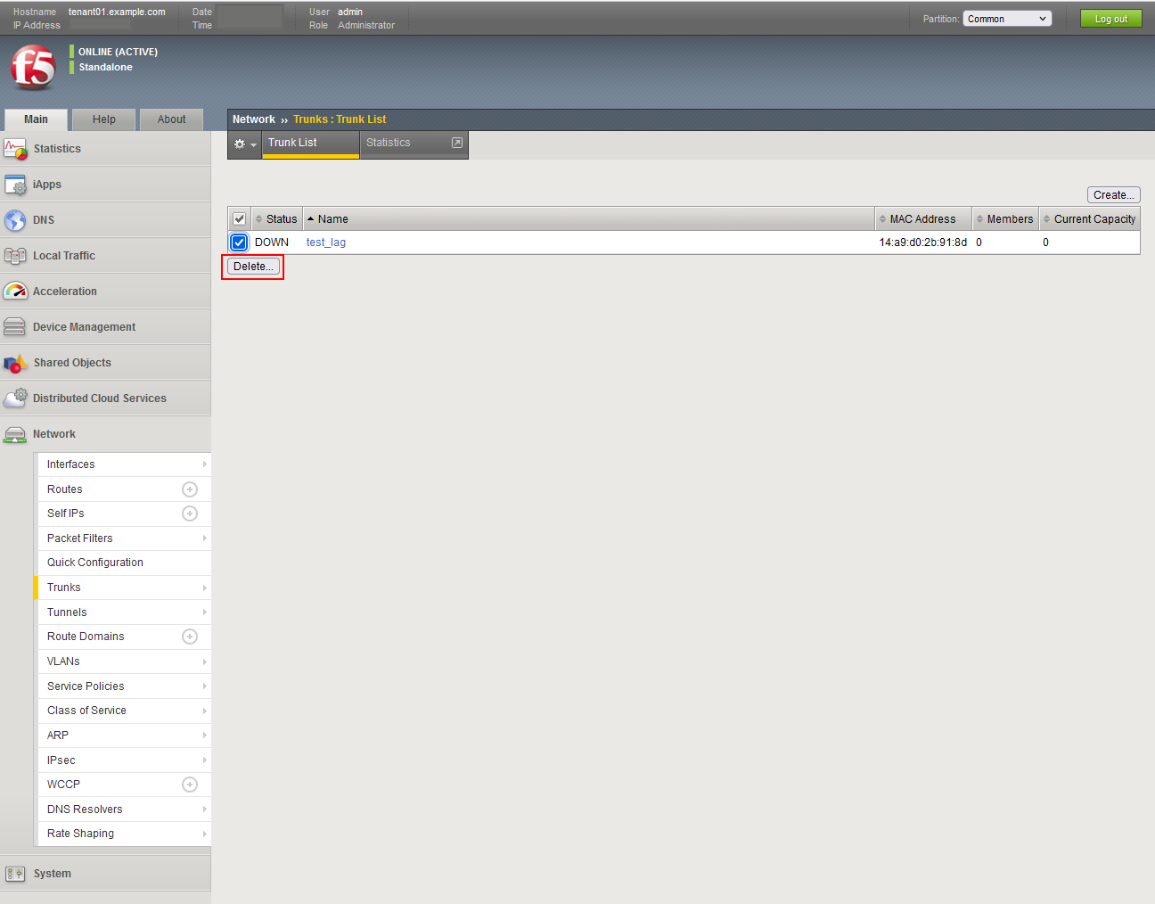 How to remove a trunk on Tenant