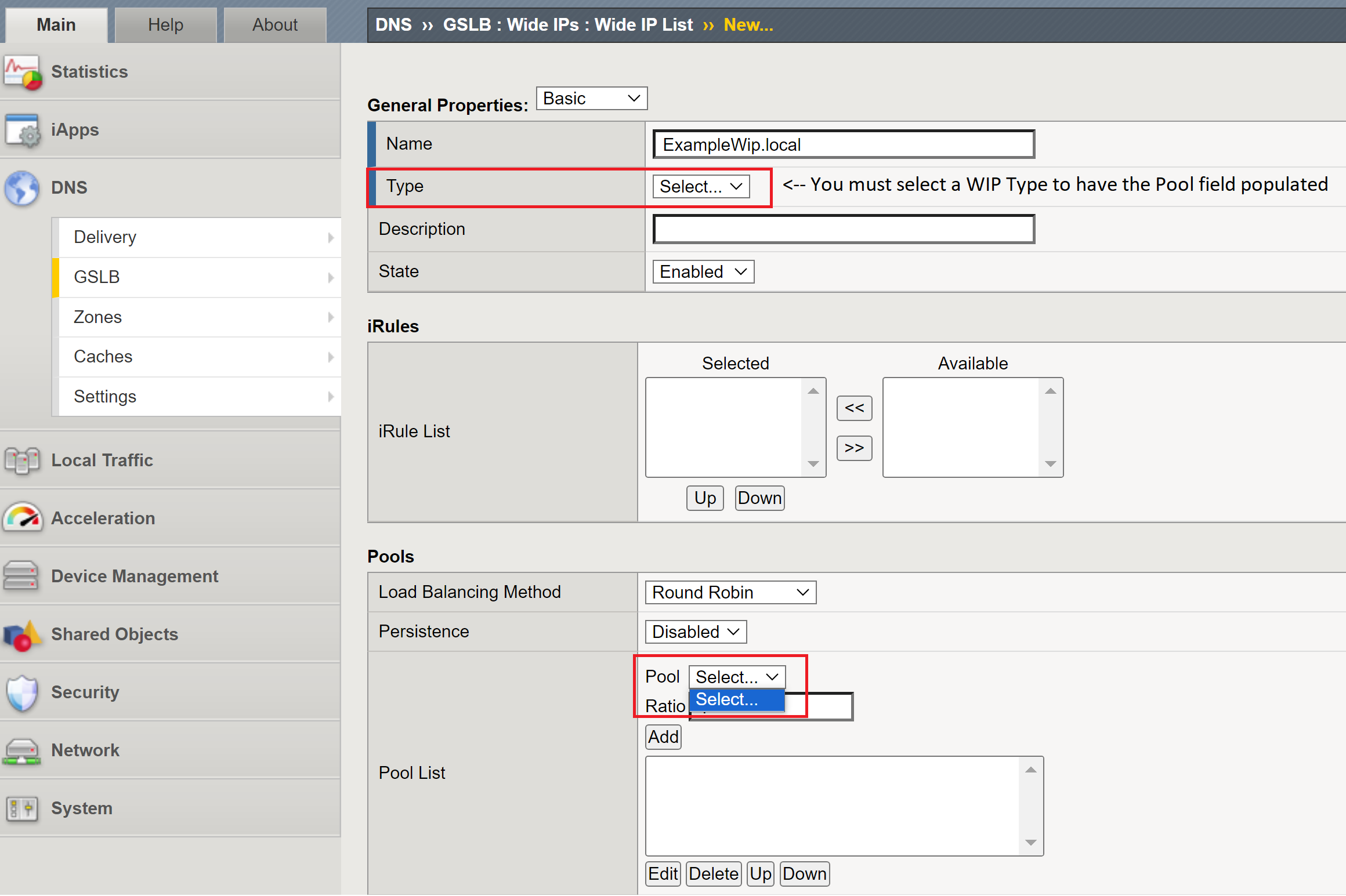When creating a new WIP, the pool list isn't populated
