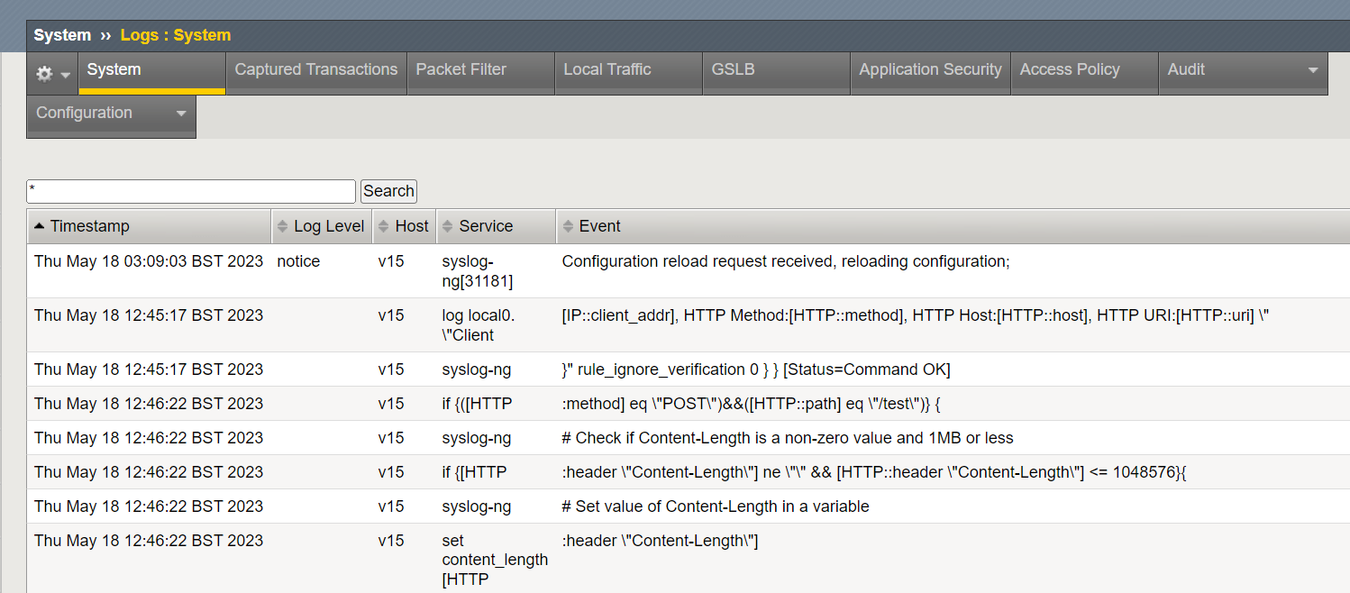 System logs appear to be merged or mixed when viewed from BIG-IP GUI