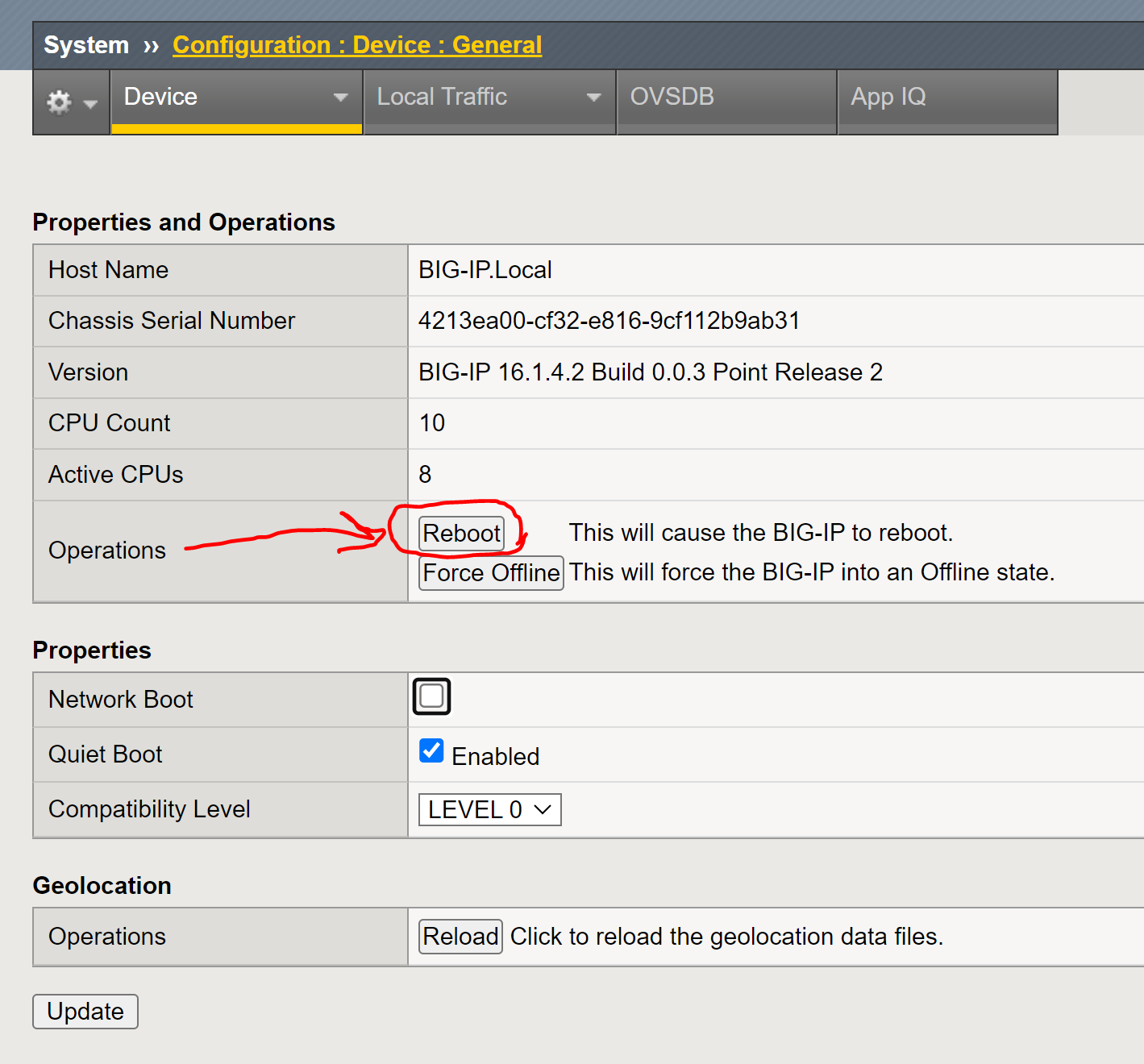How to reboot the BIG-IP via Web GUI