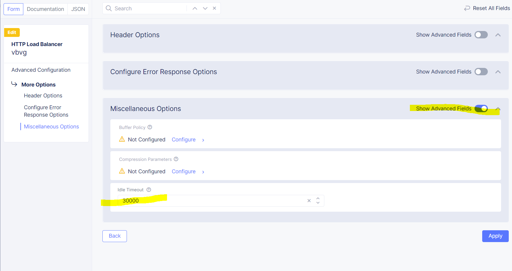 How to increase the idle timeout of a request on F5® Distributed Cloud Services load-balancers?