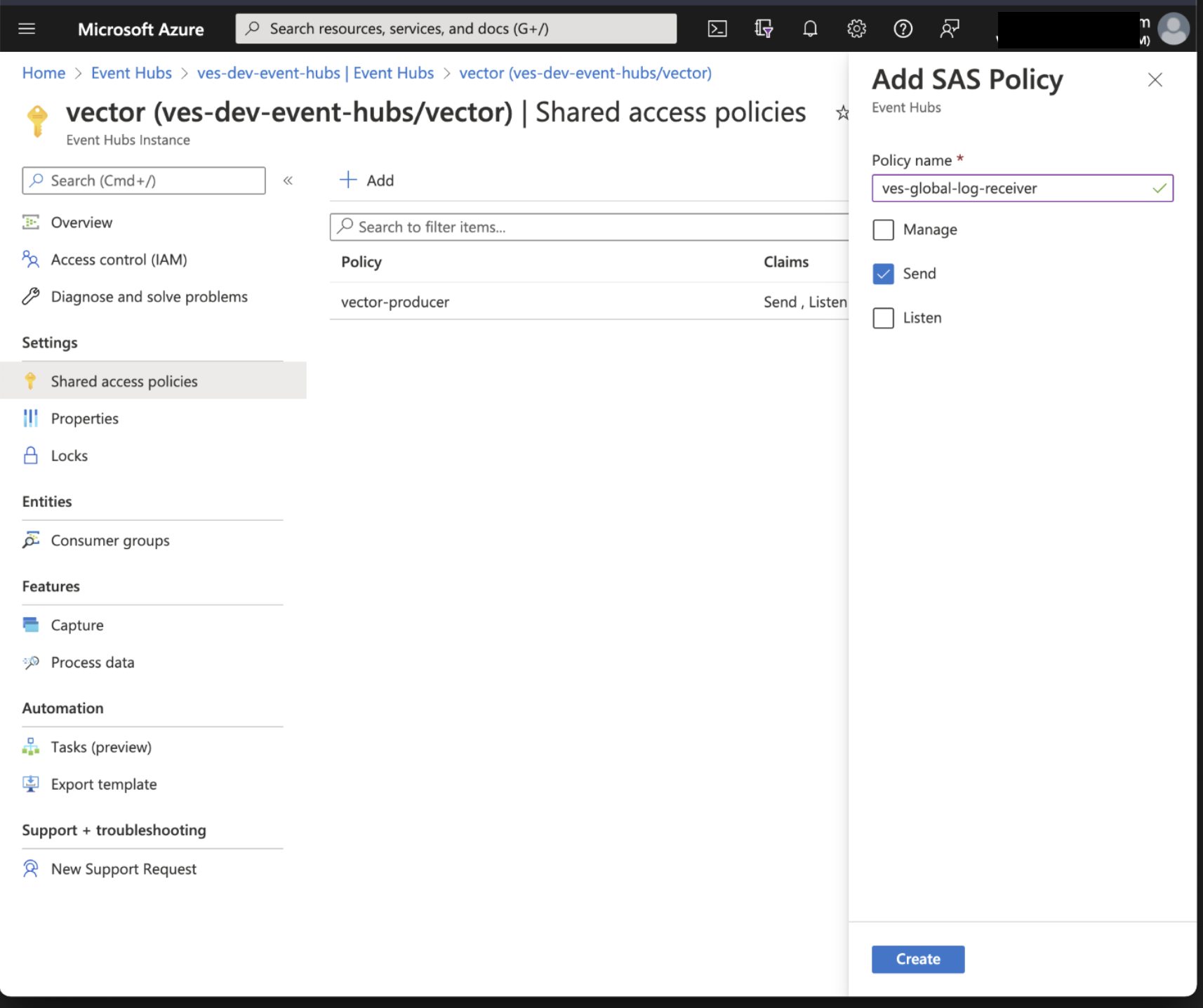 How do I configure Global Log Receiver for Azure Event Hubs?