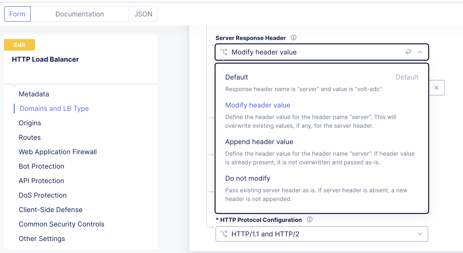 How to remove the volterra details from the Response headers