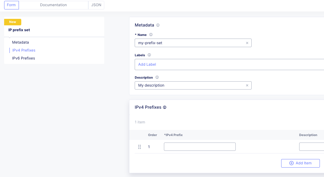 How do add multiple IPs to IP Prefix Sets