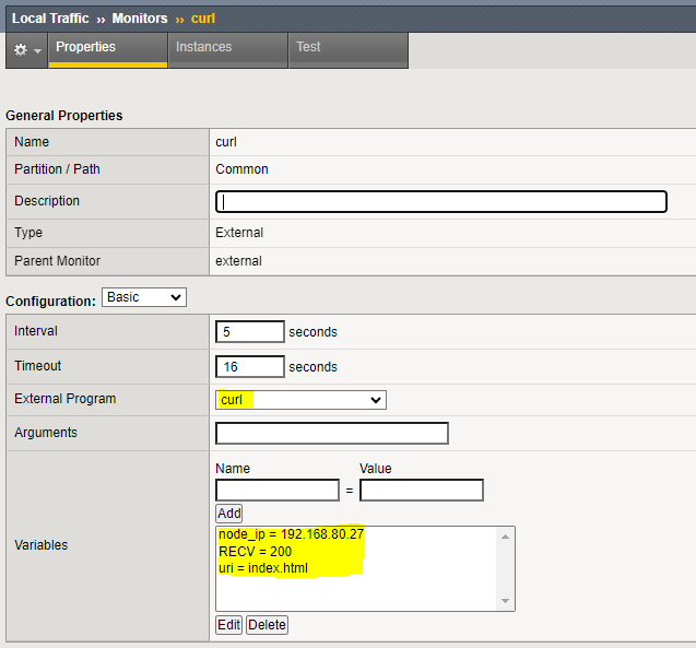 Configuring external HTTP monitor using script