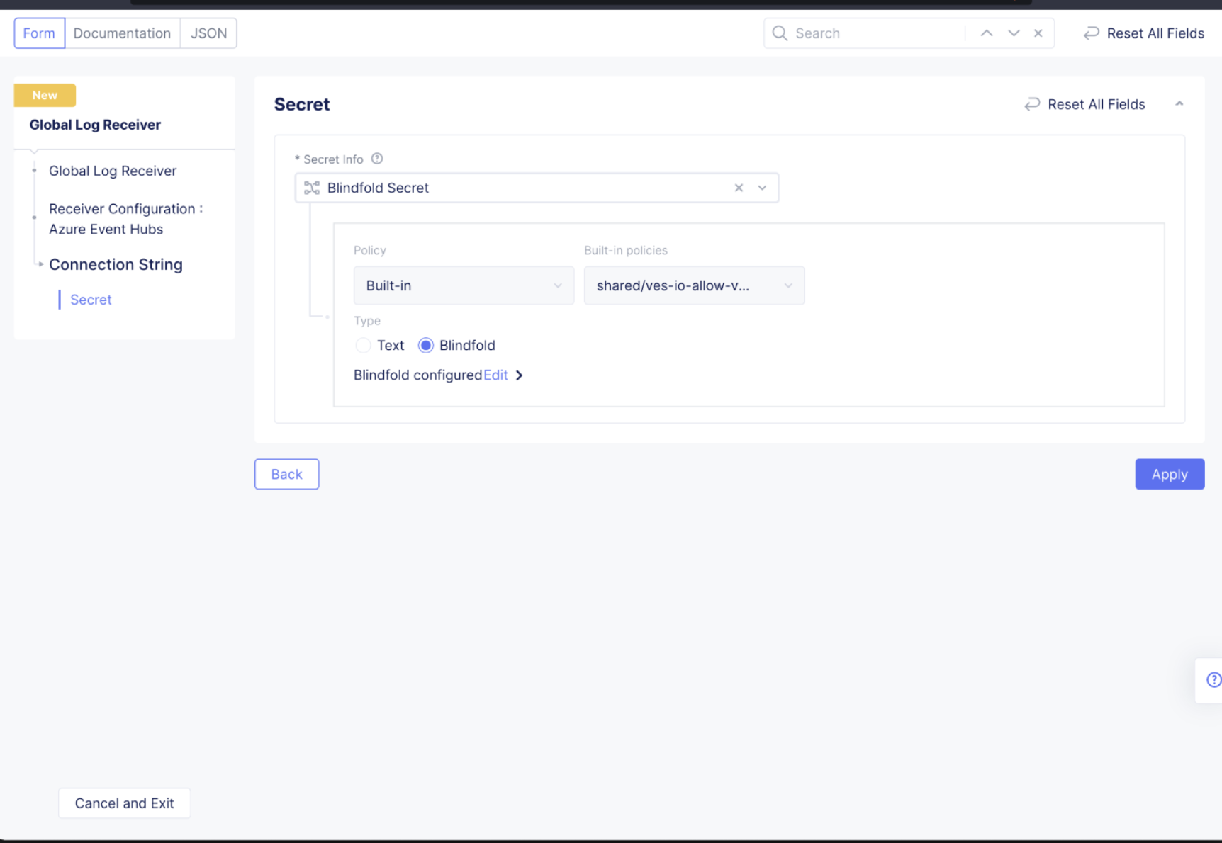 How do I configure Global Log Receiver for Azure Event Hubs?